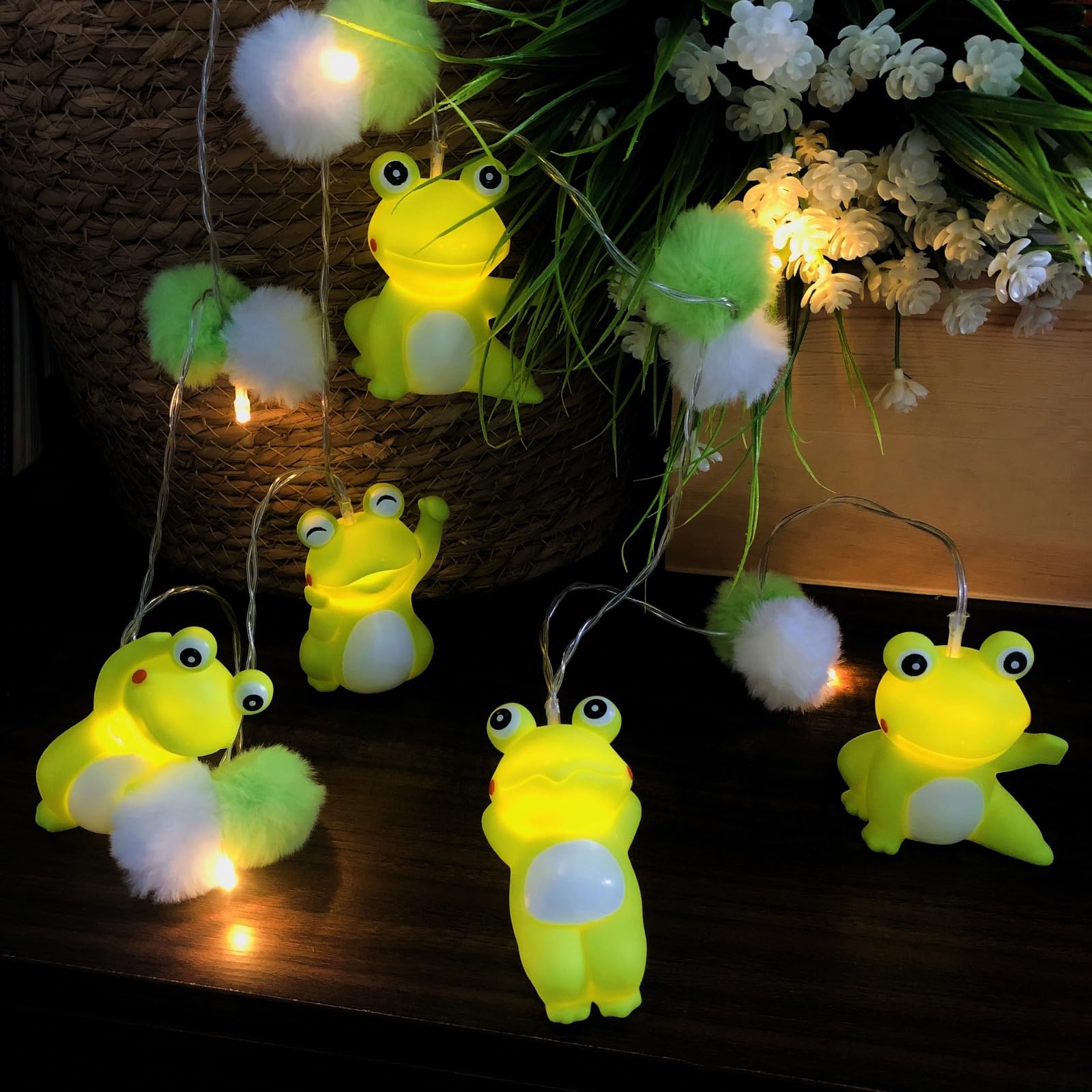 Novelty LED String Light with Pom Poms and Painted Cartoon Animals Frog ...