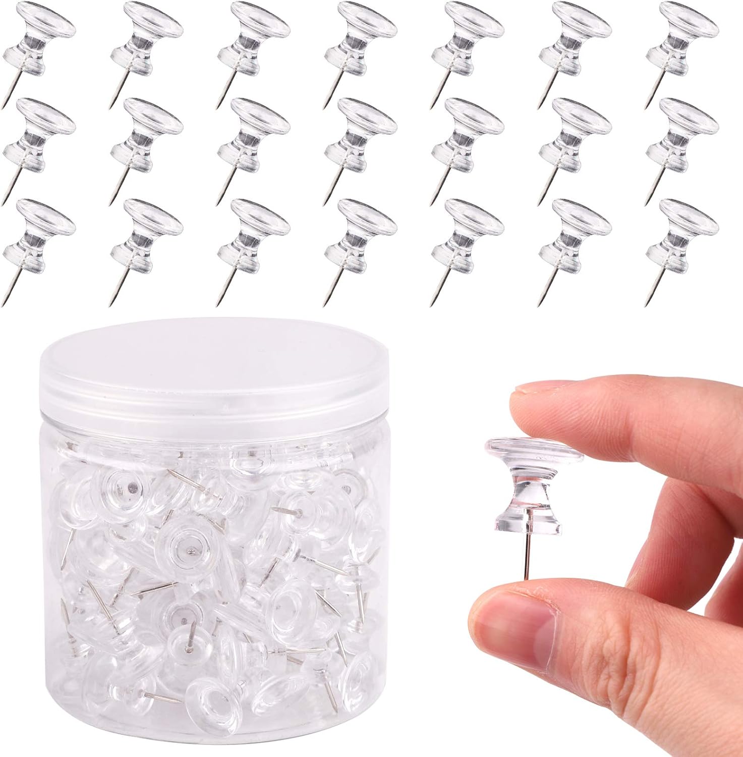 120 Pcs Clear Push Pins Large Thumb Tacks Steel Point 1 Inch Standard ...