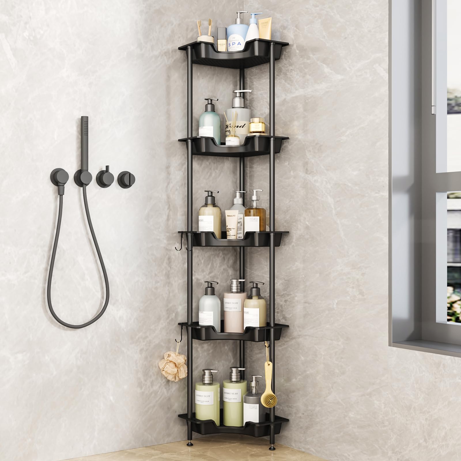 SWTYMIKI Corner Shower Caddy Standing - 5 Tier Floor Standing Shower ...
