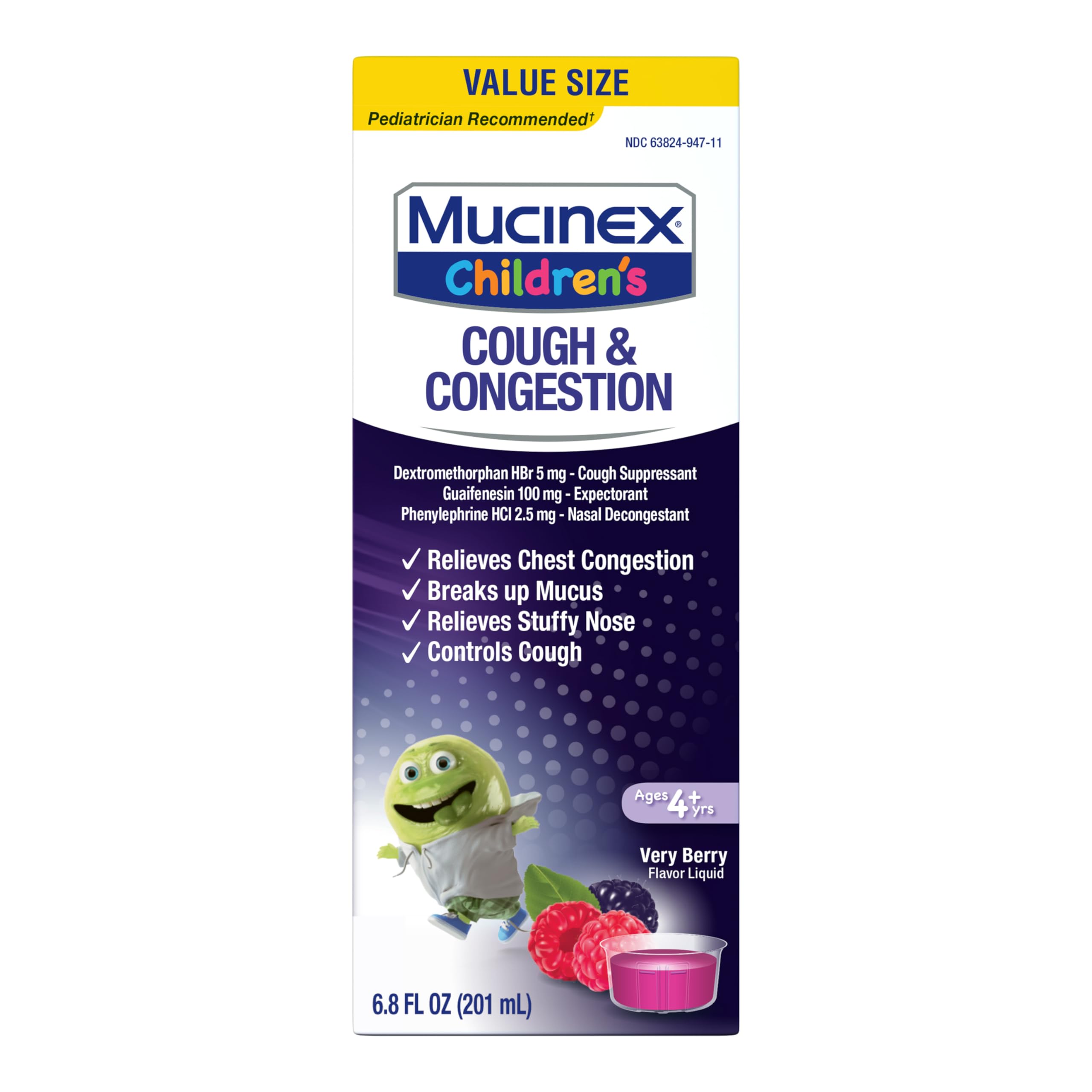 Mucinex Children's Congestion & Cough Liquid, Berrylicious, 6.8oz ...