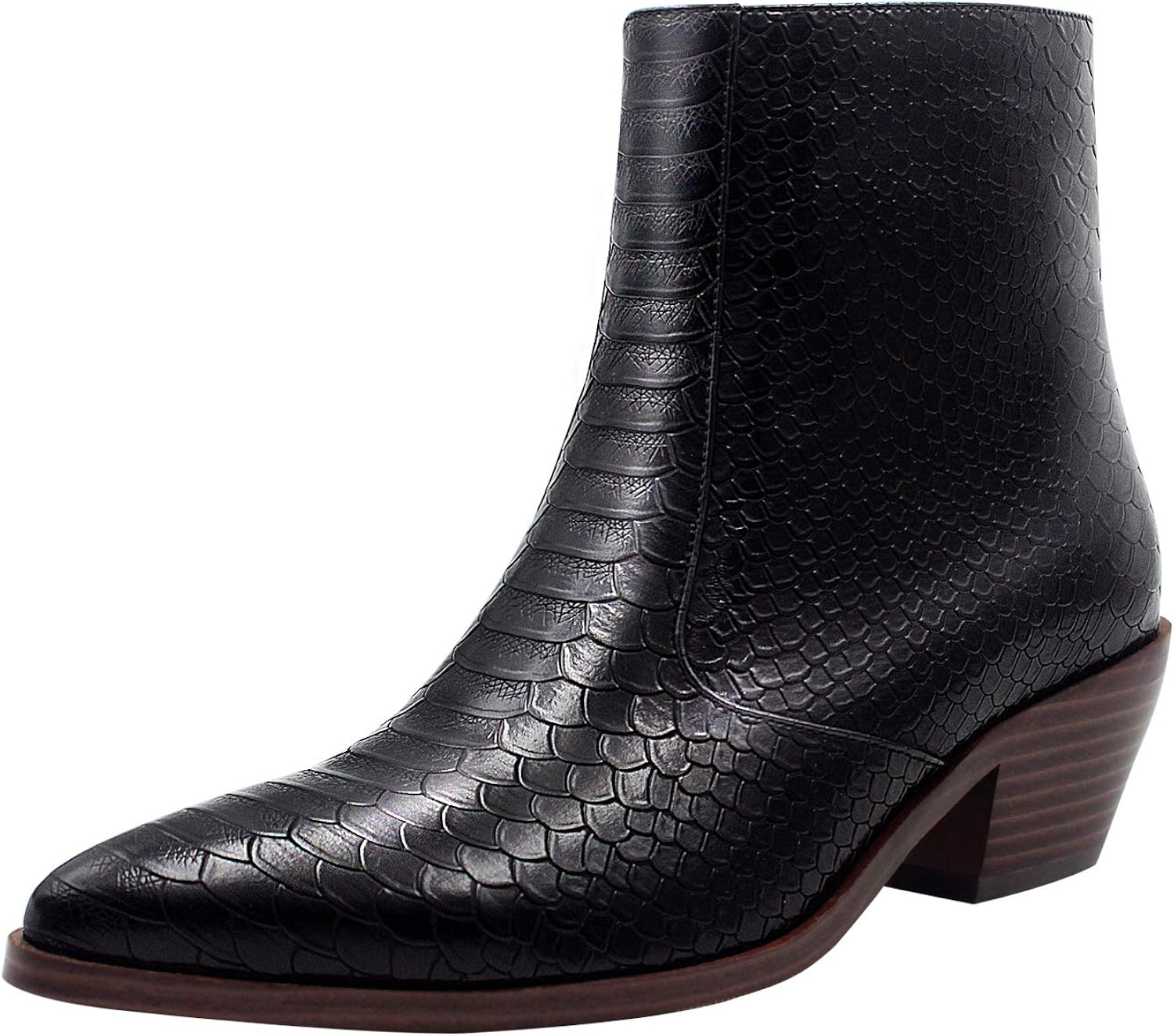 Amazon.com | MAYPIE Snakeskin Ankle Boots for Women Low Heel Pointed ...