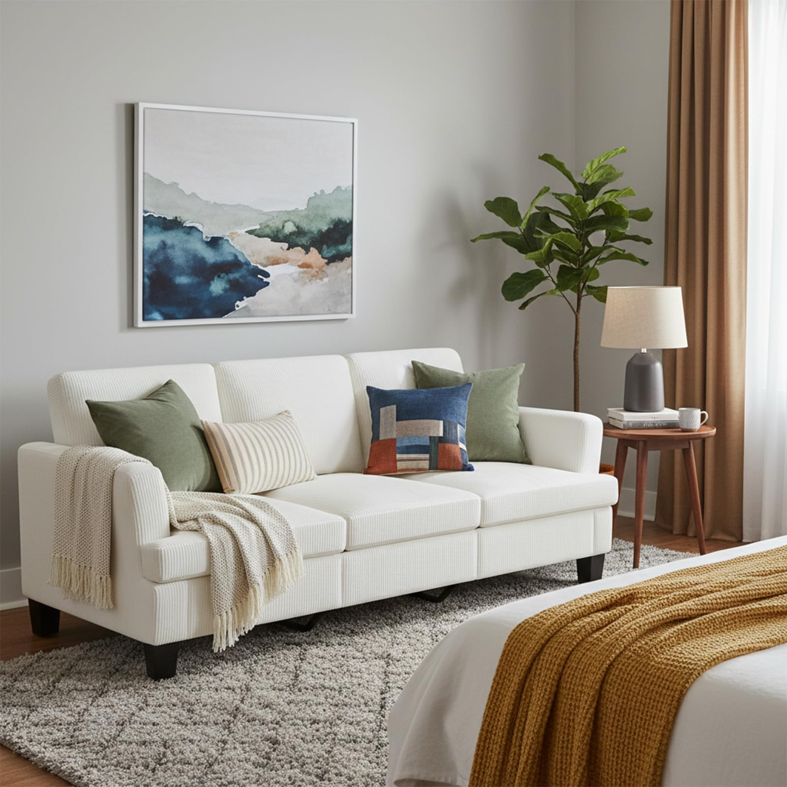 3 Seater Couch, Deep Seated Couches for Living Room, Corduroy ...