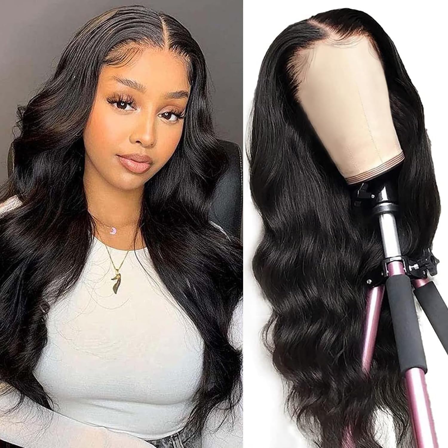 MIRTHFUL Body Wave Lace Front Wigs Human Hair Pre Plucked 4x4 Lace ...