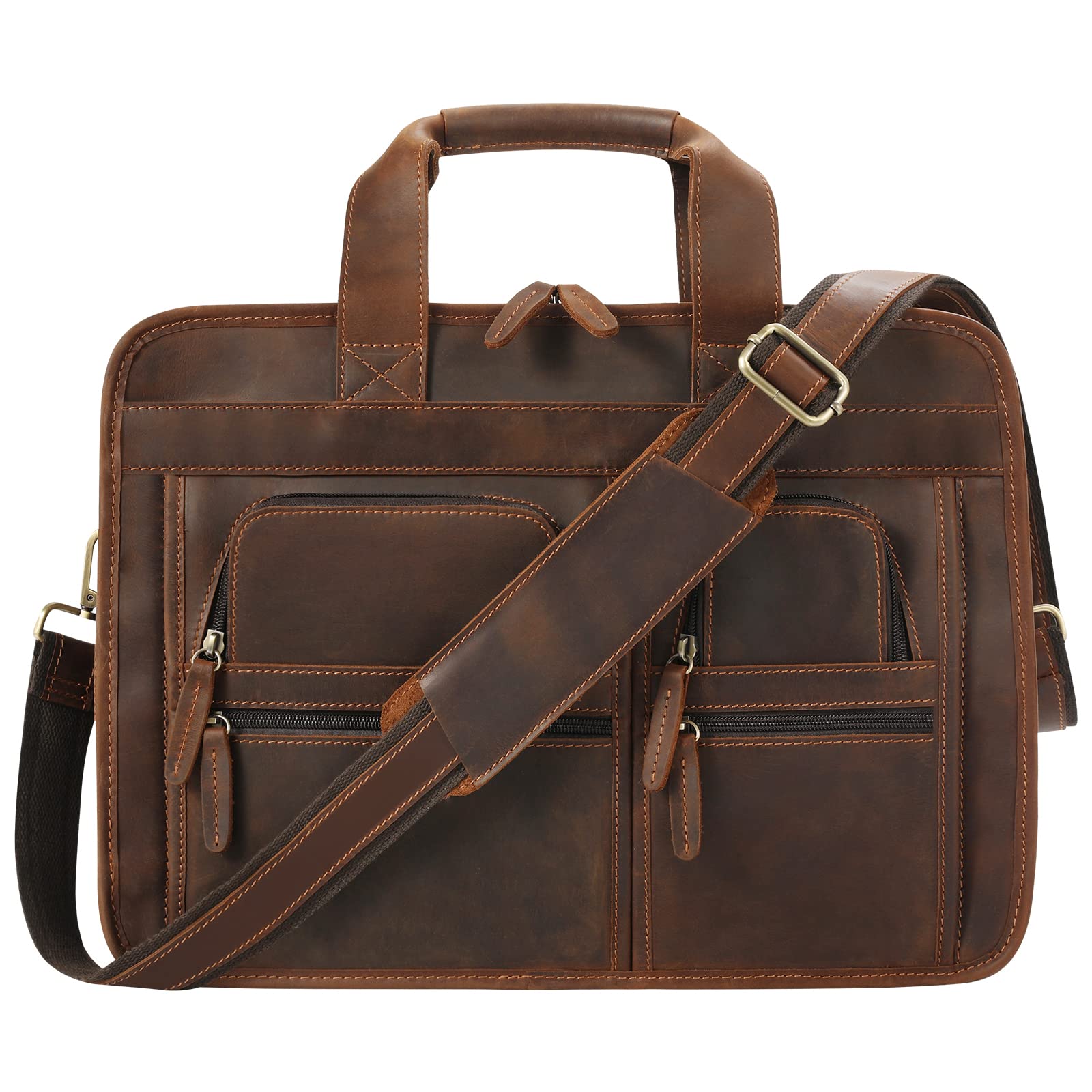 Jack&Chris Leather Briefcase for Men,Retro Business Travel Messenger ...