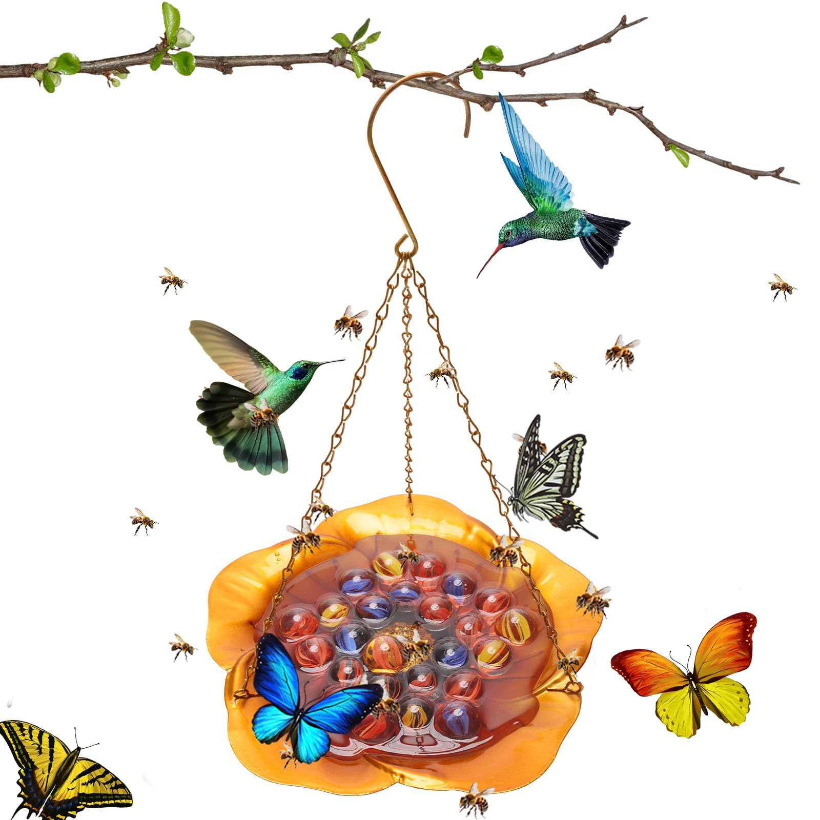 Bee Watering Station, Catcan Bee Feeder with 25 Glass Marbles, Anti ...