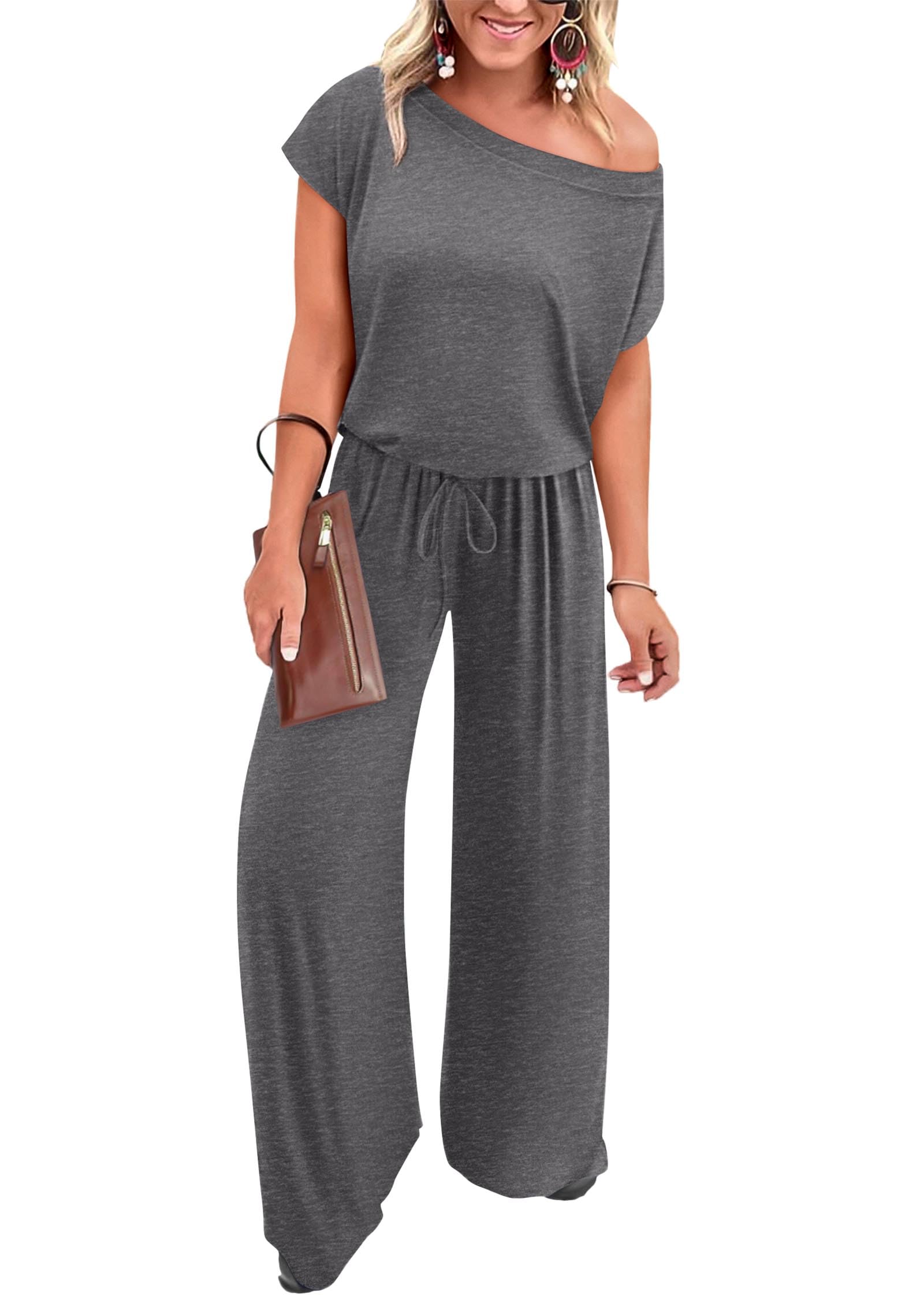 KIRUNDO Womens Casual Loose Jumpsuits One Piece Off Shoulder Jumpsuits ...