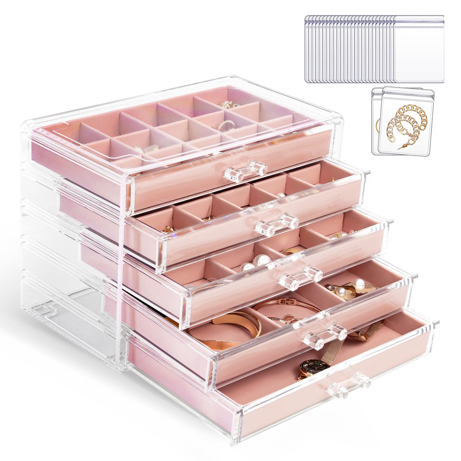 KAMIER Earring Holder Organizer Box with 5 Drawers, Clear Acrylic ...