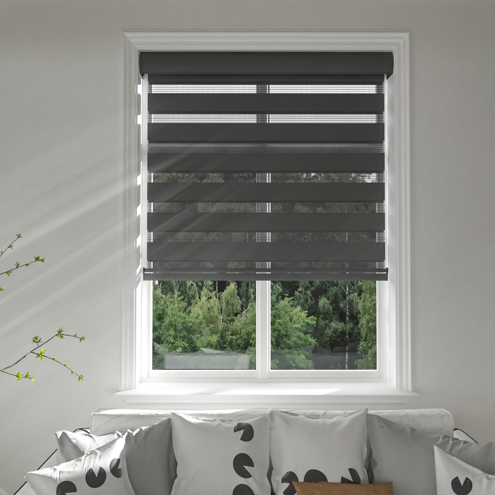 Changshade Cordless Zebra Blinds for Windows Free-Stop Roller Window Shades?48" W×64" H,Black ...