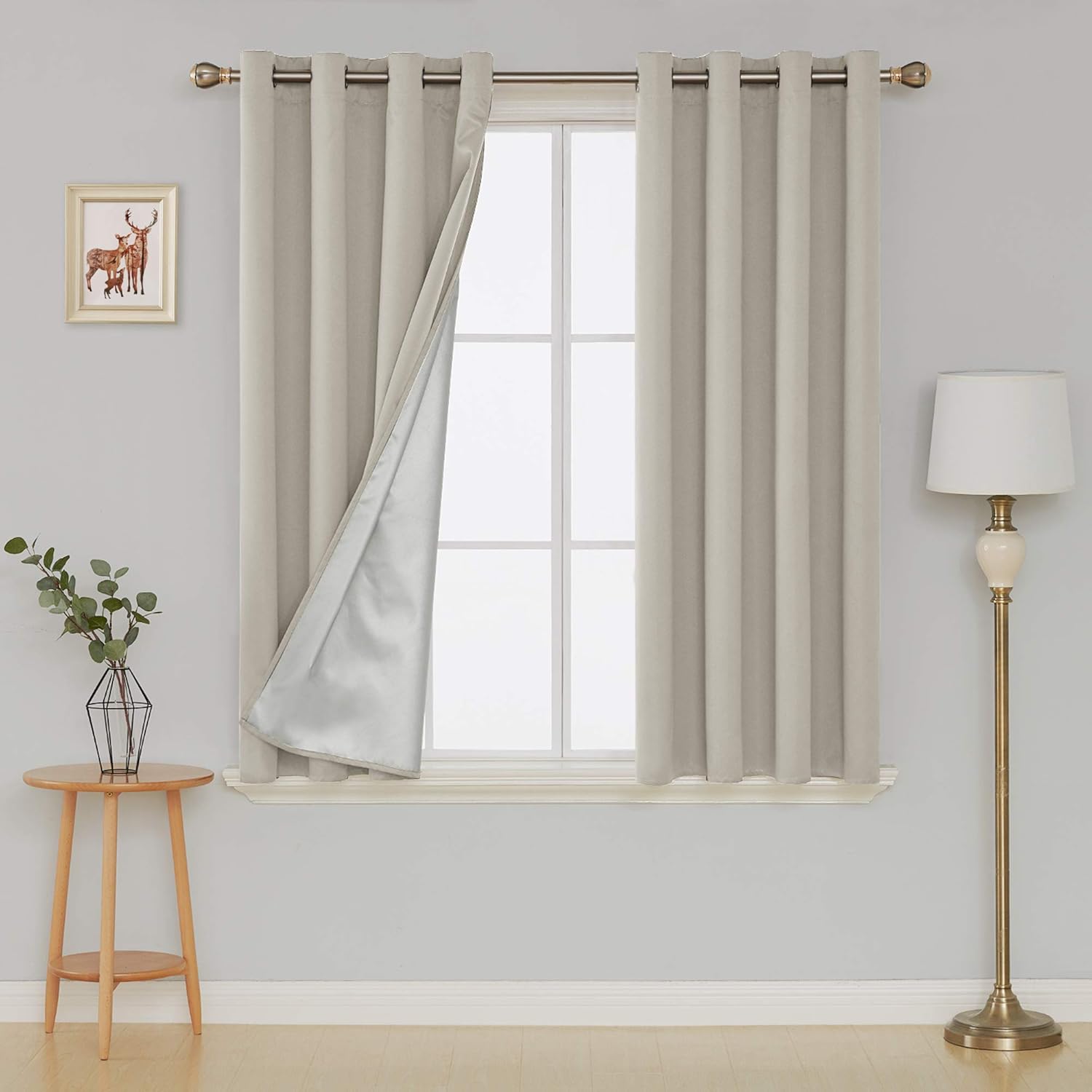 Deconovo Lot de 2 Rideaux à Oeillets Occultant Isolant Thermique Beige ...