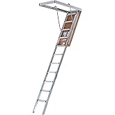 Lyromix 10 Foot Aluminum Attic Ladder Pull Down System for 54" W x 22.5" H Opening, Attic Access ...