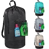 Amazon.com: Laundry Bag with Shoulder Straps and Mesh Pocket Laundry ...