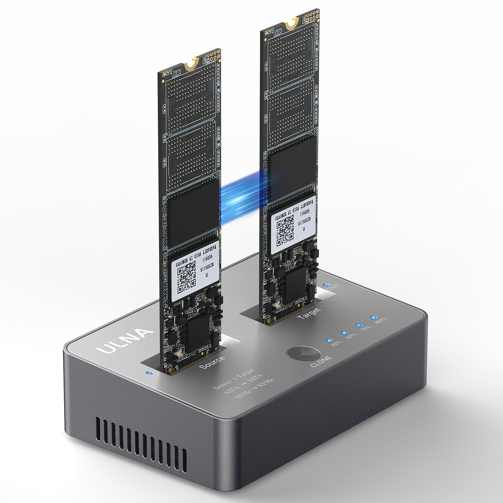 M.2 NVME/SATA Duplicator, Dual-Bay Offline Clone M.2 NVME/SATA SSD ...