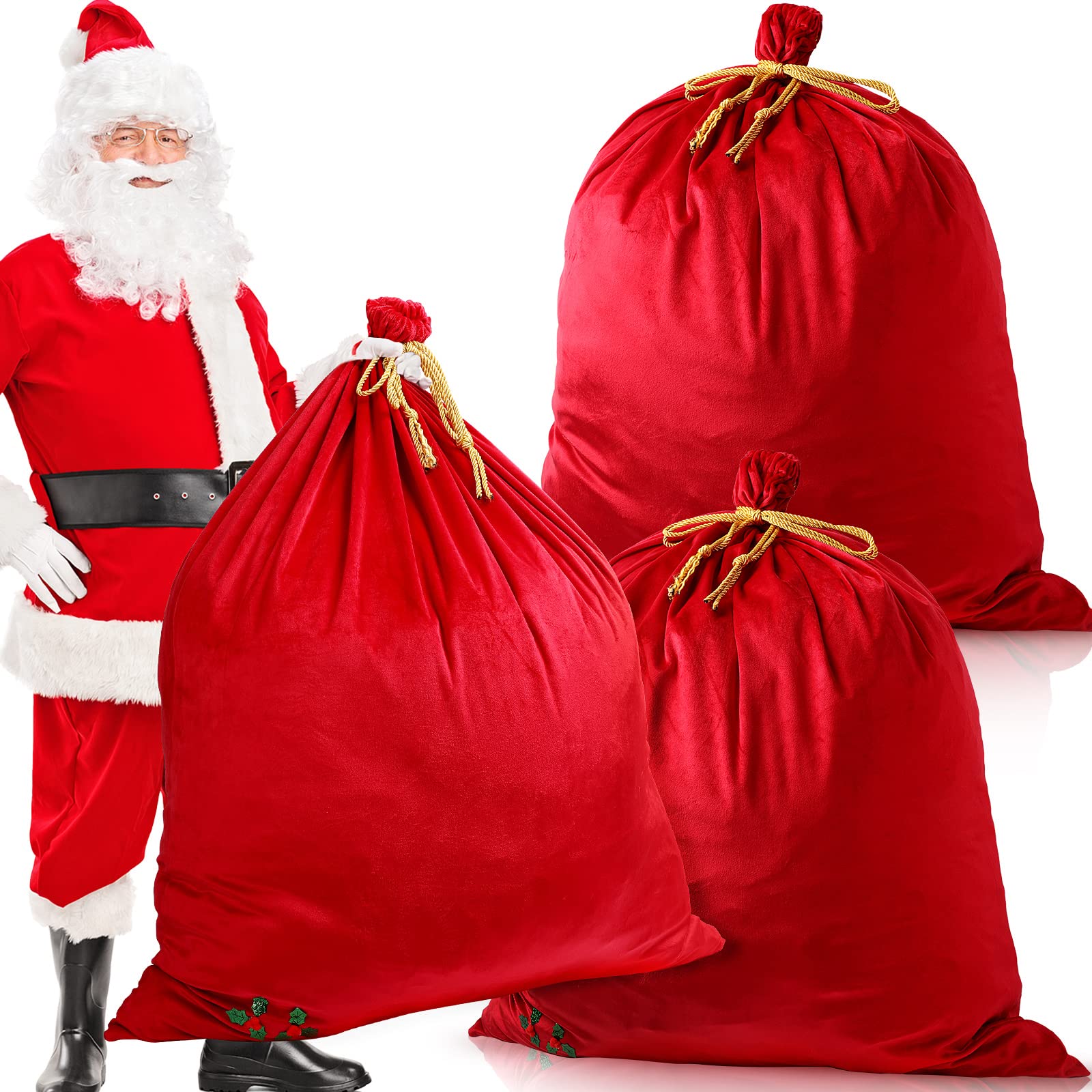 Eccliy 36 x 27 Inch Santa Christmas Gift Bag Red Velvet Santa Present ...