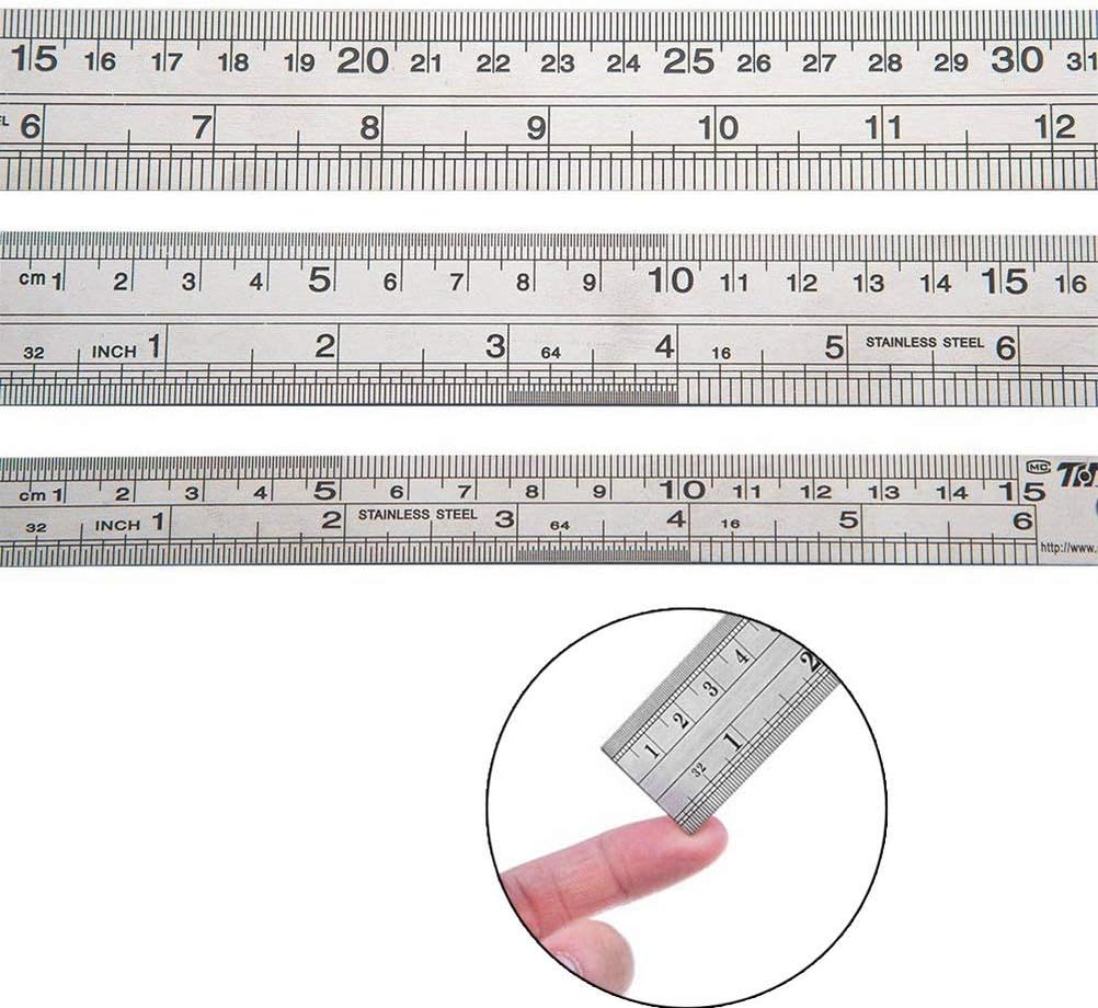 nuosen 3 Pcs Stainless Steel Ruler, Metal Ruler Set Precision Ruler Kit ...