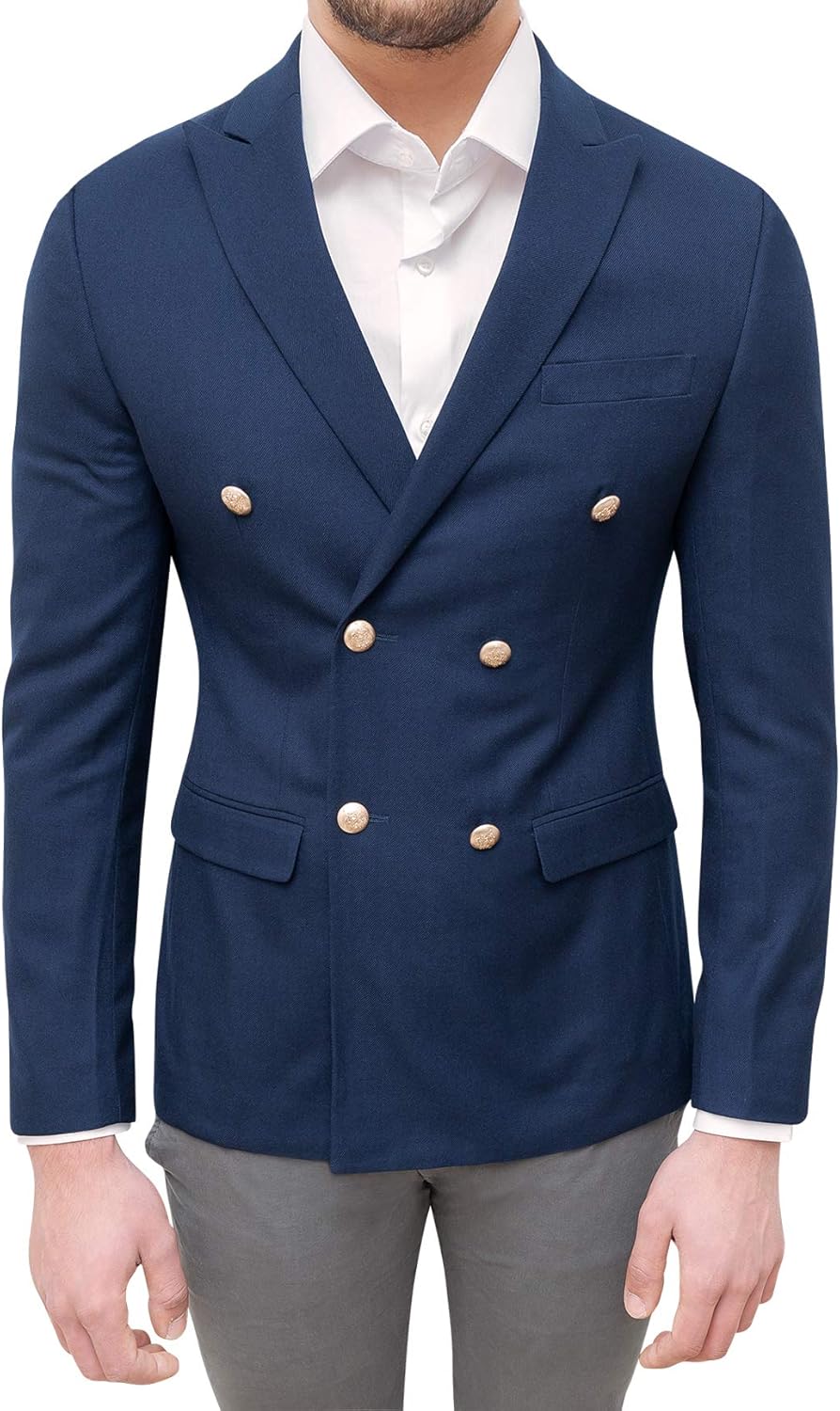 Evoga Giacca Uomo Sartoriale Blu Doppiopetto: Amazon.it: Abbigliamento