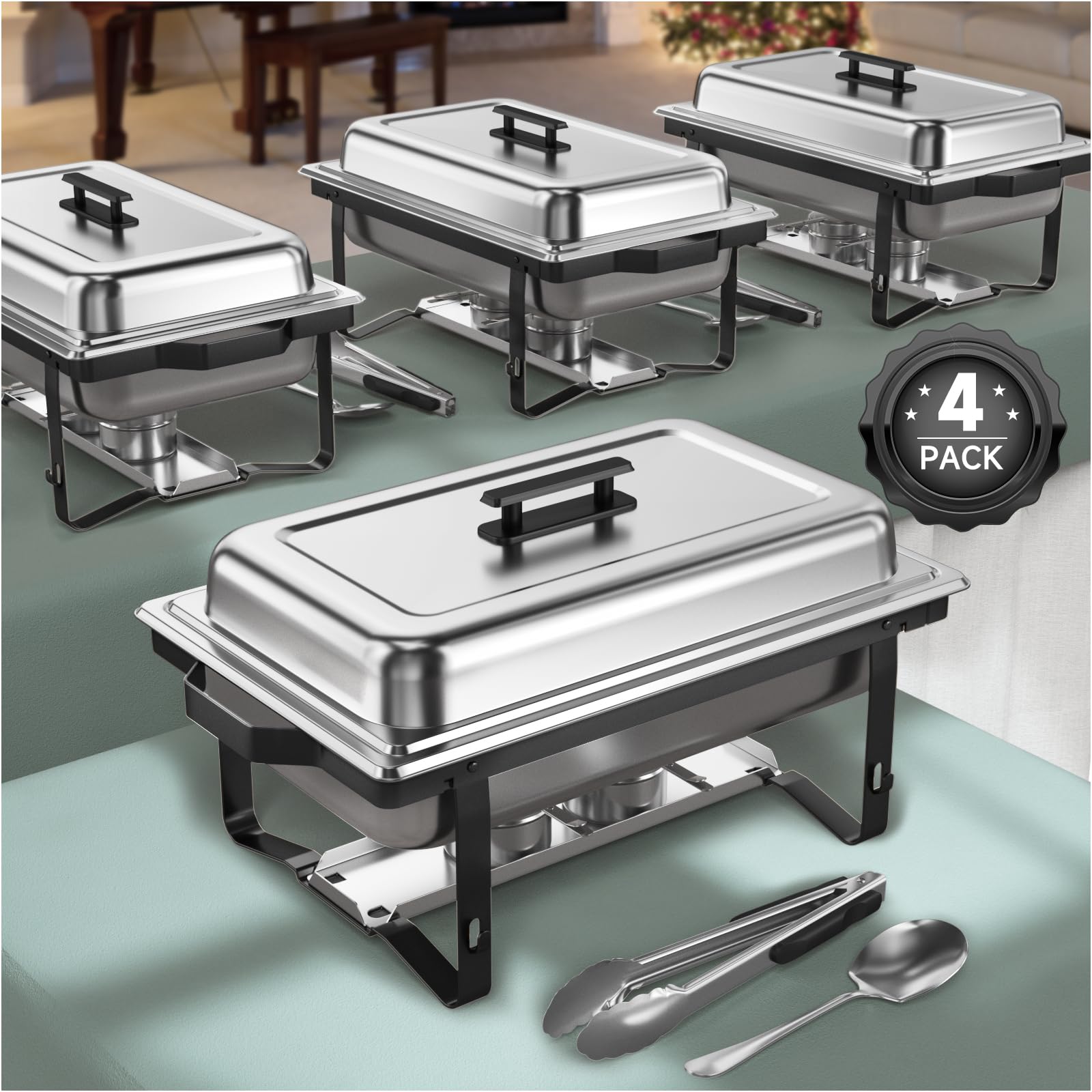 KScocina Chafing Dish Buffet Set, 4 Pack 9.5QT Chafing Dish High Grade Stainless Steel Chafer ...