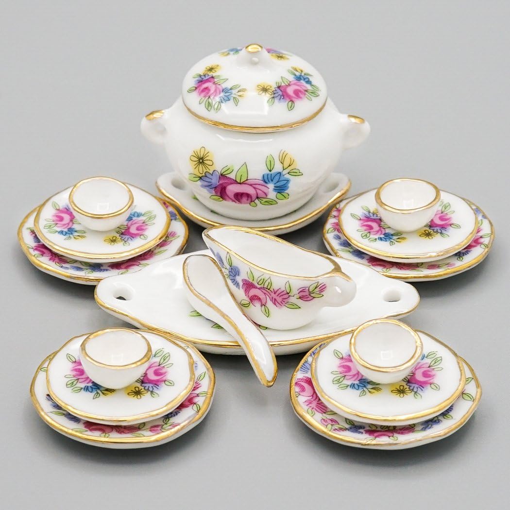 Amazon.com: Odoria 1:12 Miniature 17Pcs Porcelain Kitchen Dinnerware ...