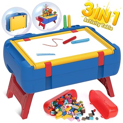 Buy PANLOS Kids Activity Table Set-3 in 1 Luggage Learning Table and Building Brick Table with ...
