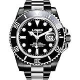 Amazon.com: LOREO Mens GMT Silver Stainless Steel Sapphire Glass Black ...