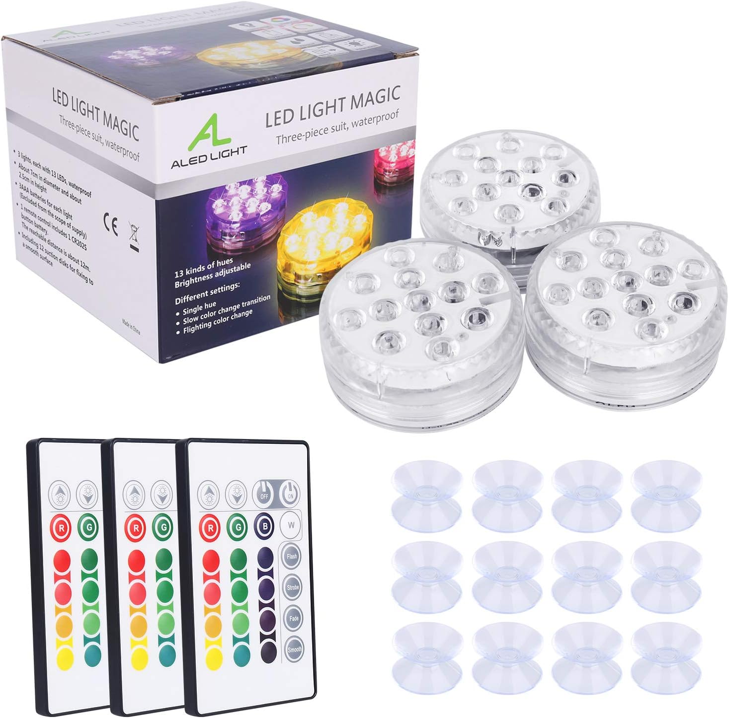 Waterproof Underwater Light, ALED LIGHT Updated 3 Pack 13 LEDs RGB ...