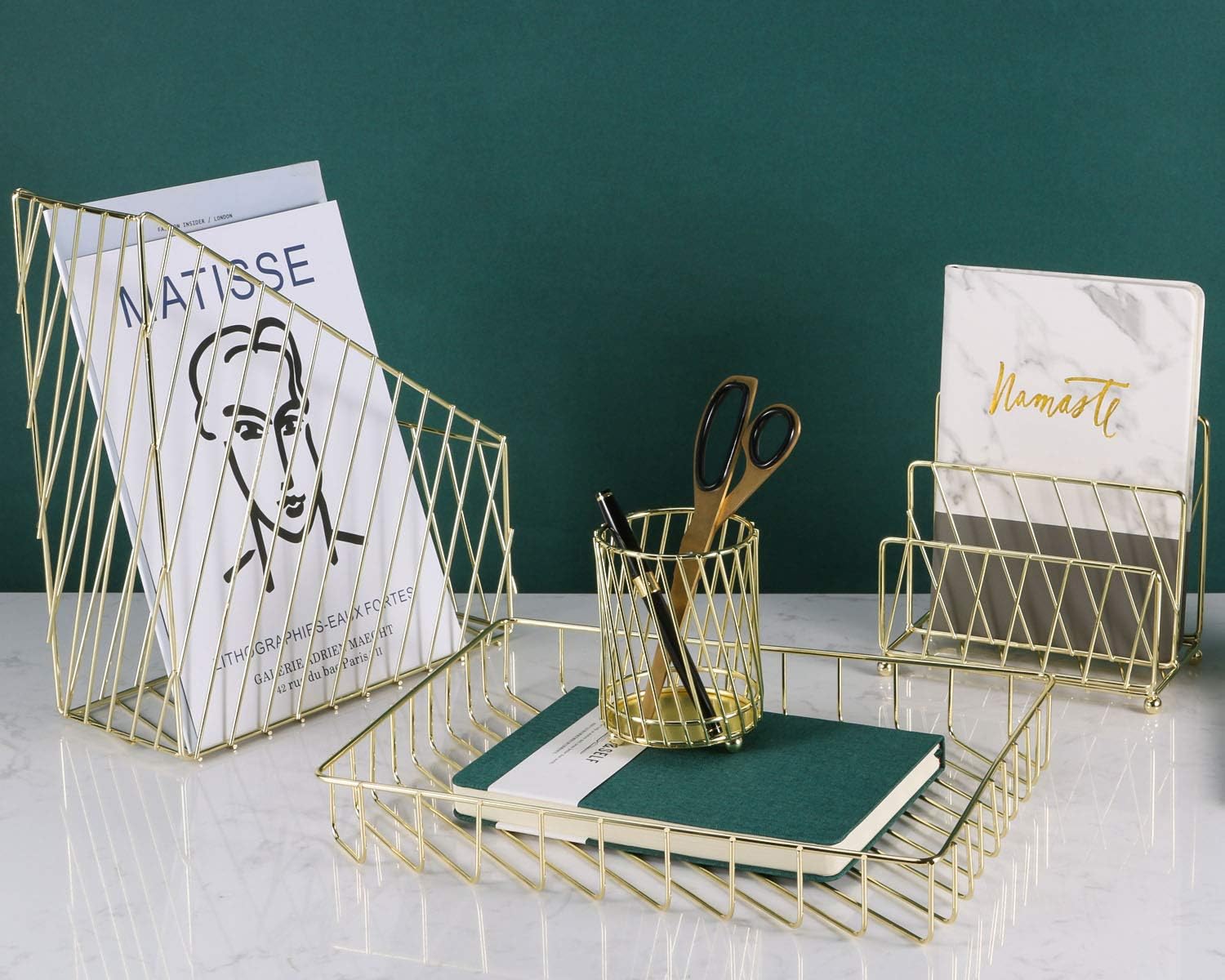 Simmer Stone Desk Organiser Set, 4 in 1 Decorative Desk Accessories ...