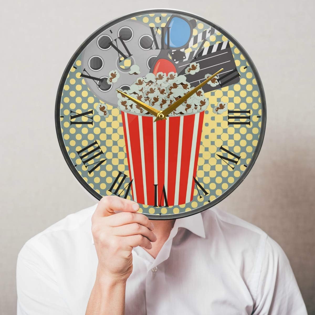 Wall Clock Battery Operated Funny Movie Poster Popcorn Clocks Large ...