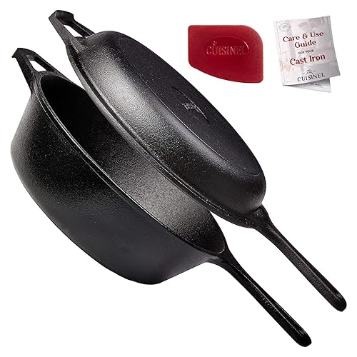Cuisinel Cast Iron Skillet + Lid - 2-In-1 Multi Cooker - Deep Pot ...