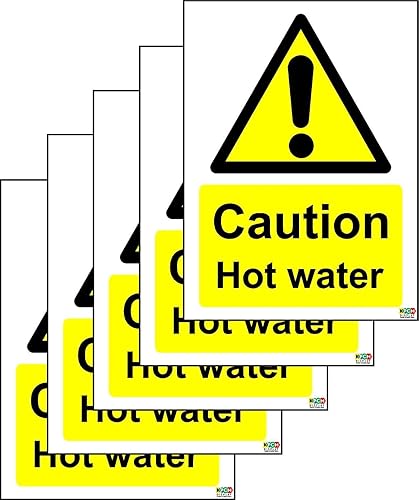 Warning sign Caution hot water risk of scalding safety sign - Self ...