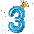 Amazon.com: 40 Inch Blue Number 3 & Mini Crown Balloon for Birthday ...