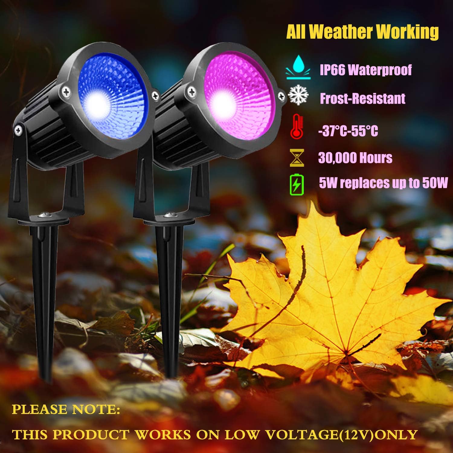 AHSELLUK Color Changing LED Landscape Lights Low Voltage 5W 12V Garden ...