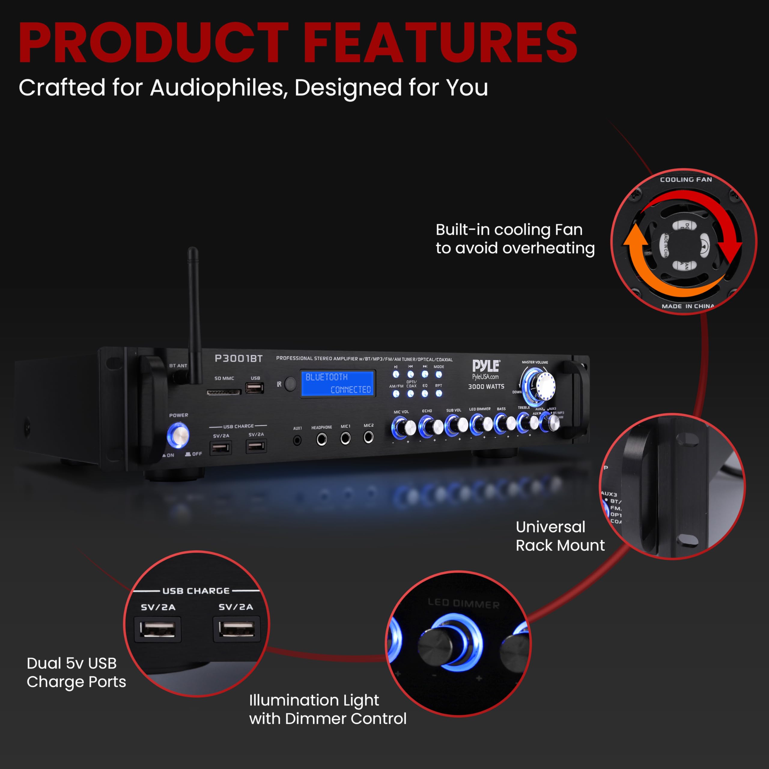 Mua Pyle Multi-Channel Bluetooth Power Amplifier - 3000 Watt Audio Rack Mount Home Speaker Sound ...