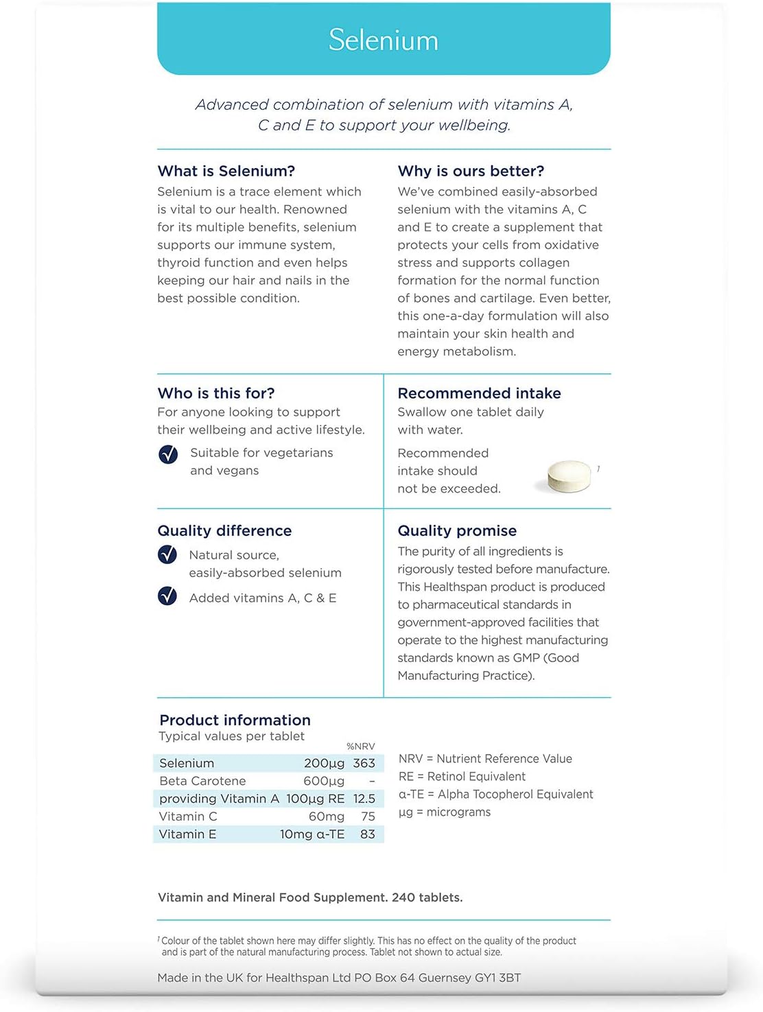 Selenium | Healthspan | 240 Tablets | Highly Absorbable | with Vitamin ...