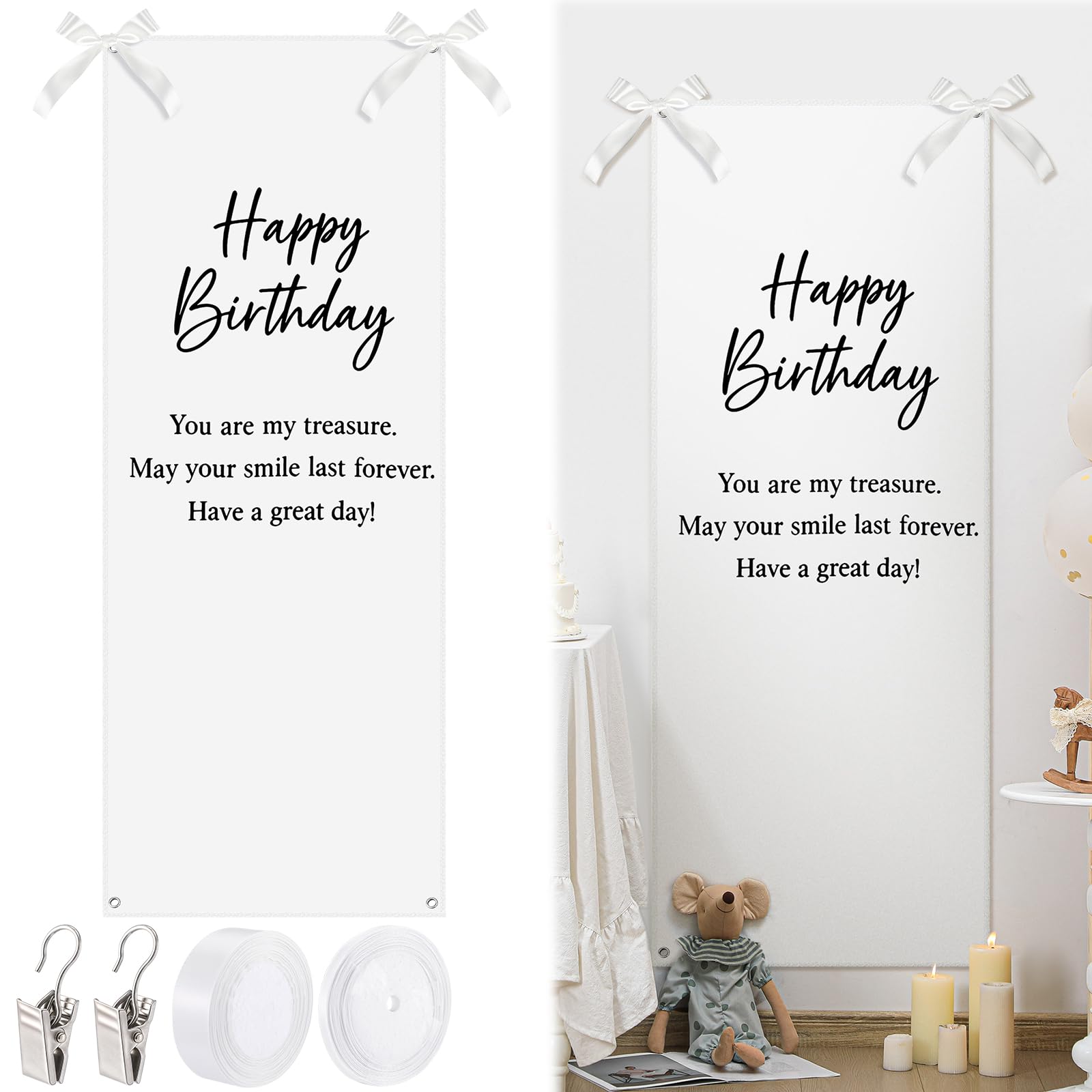 Yousoontic Happy Birthday Banner Linen Rustic Birthday Sign for ...