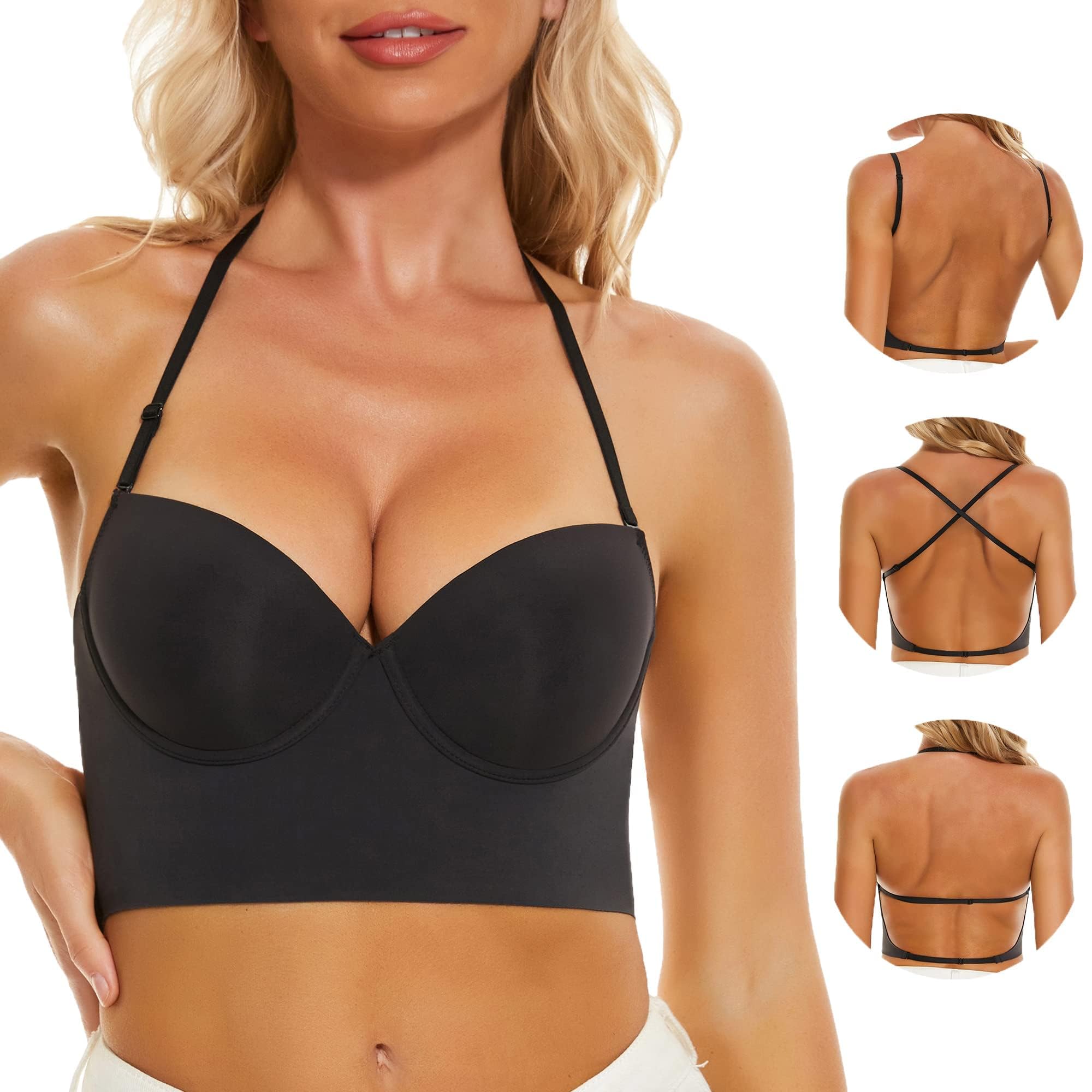 Low Back Bras for Women, Seamless Underwire Invisible Backless Bra, Multi-Way Convertible Straps ...