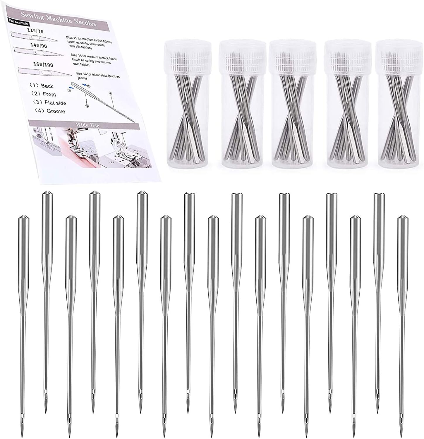 50 Pcs Sewing Machine Needles Kit, 5 Sizes Universal Machine Needles ...