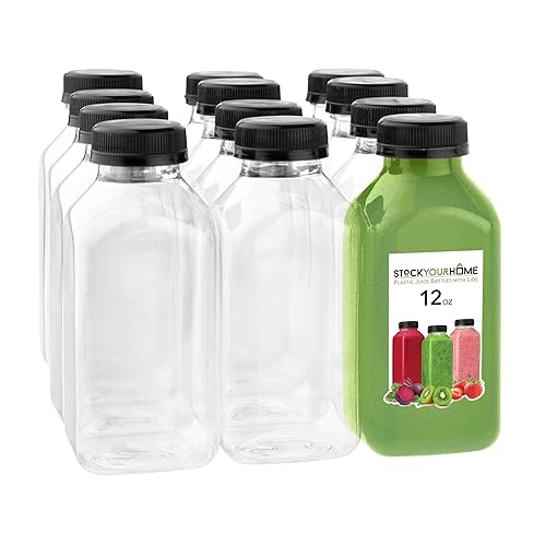 12 oz Juice Bottles with Caps for Juicing (12 pack) - Reusable Clear ...