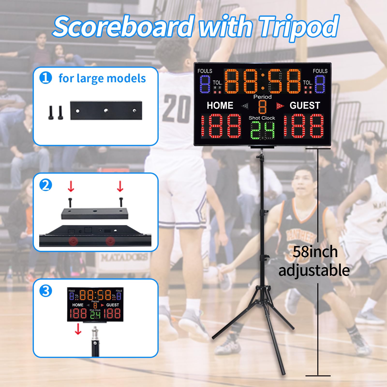 Mua Basketball Scoreboard with Stand, 12/14/24/30S Shot Clock Digital ...