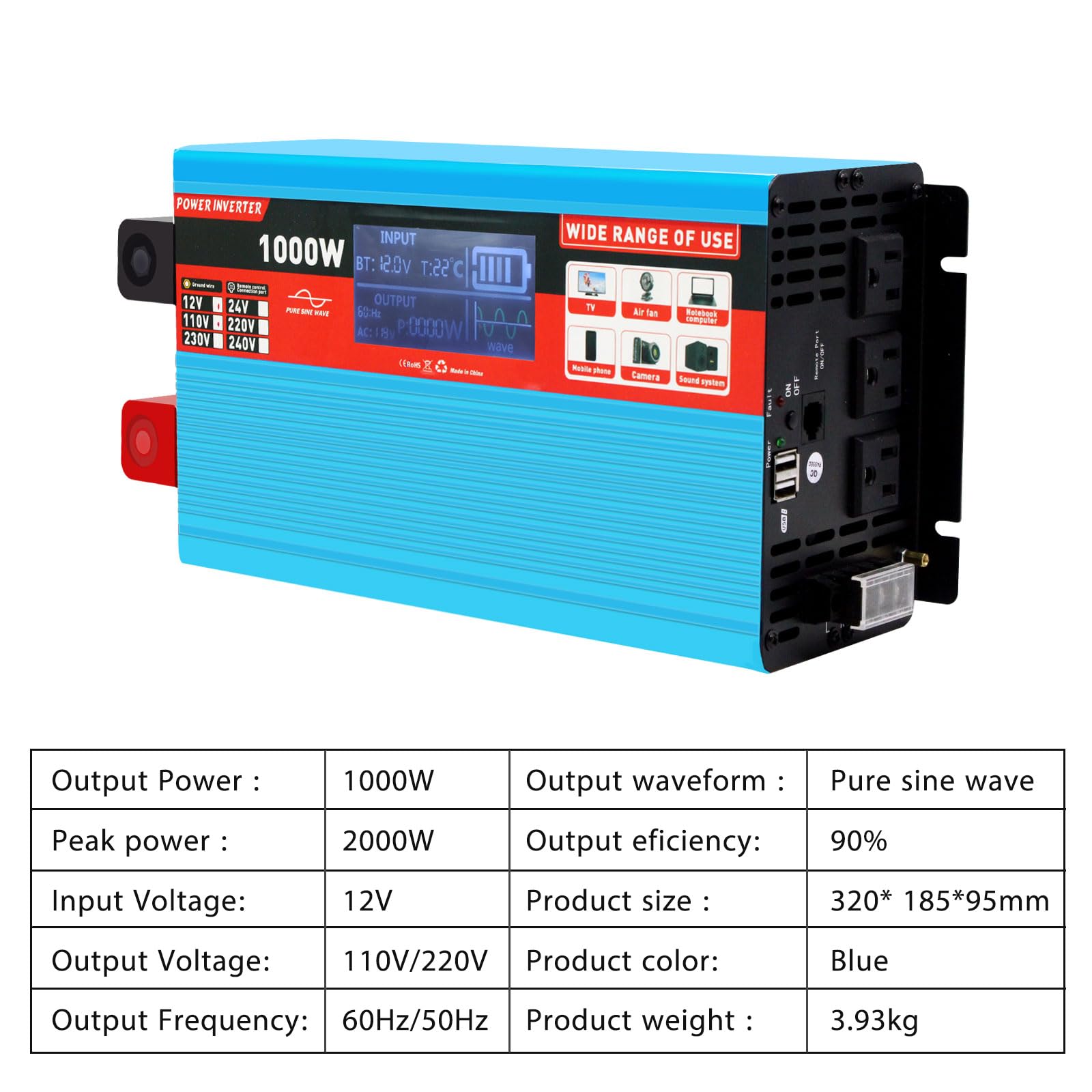 POWLAND 3000W Solar Inverter 24V DC To 110V/120V AC, Pure Sine Wave All ...
