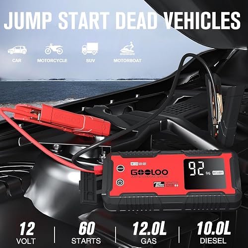 Jump Starter Flashlight Car Battery Jump Starter 5000A Peak, 12V ...