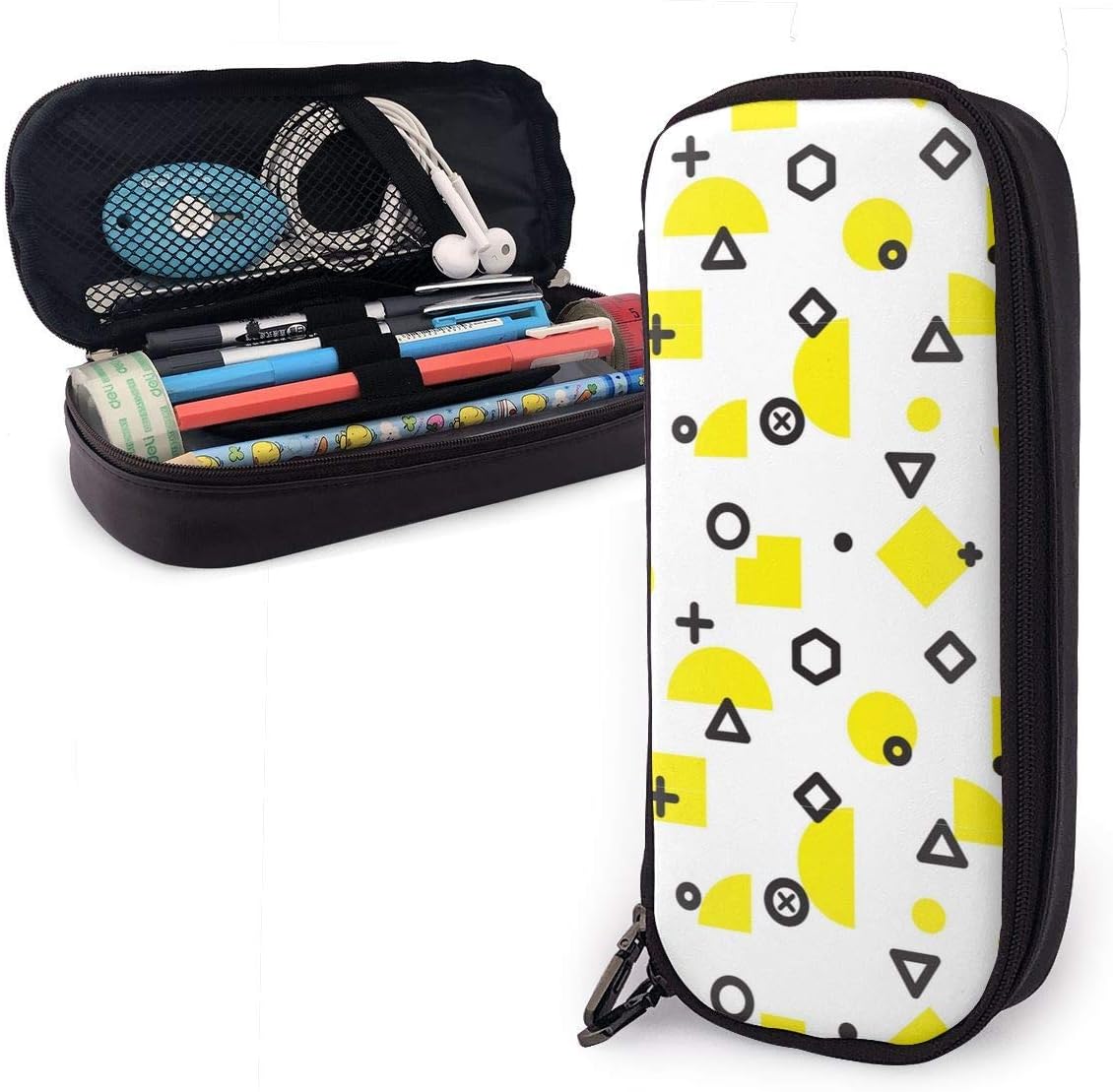 fxxy Geometric Pattern Yellow Cute Pen Pencil Case Leather 8 X 3.5 X 1. ...
