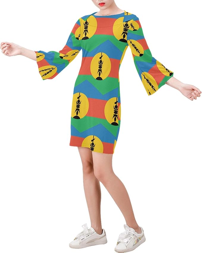 EZ Tuxedo New Caledonia Flag Womens Bell Sleeve Dress at Amazon Women’s ...
