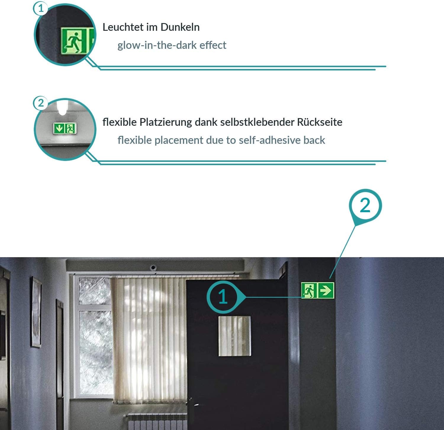 Anro Emergency Exit Signs | Arrow Up Right| Glow in the Dark and Self ...