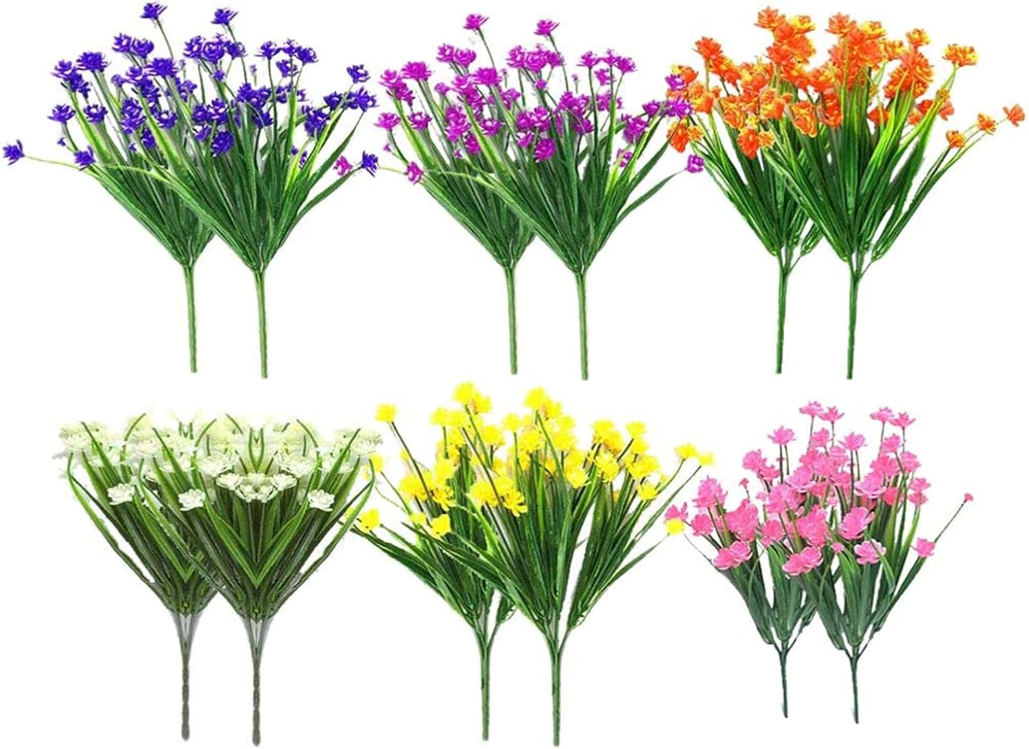 Artificial Fake Flowers 12 Bundles of 6 Colors, Outdoor Artificial ...
