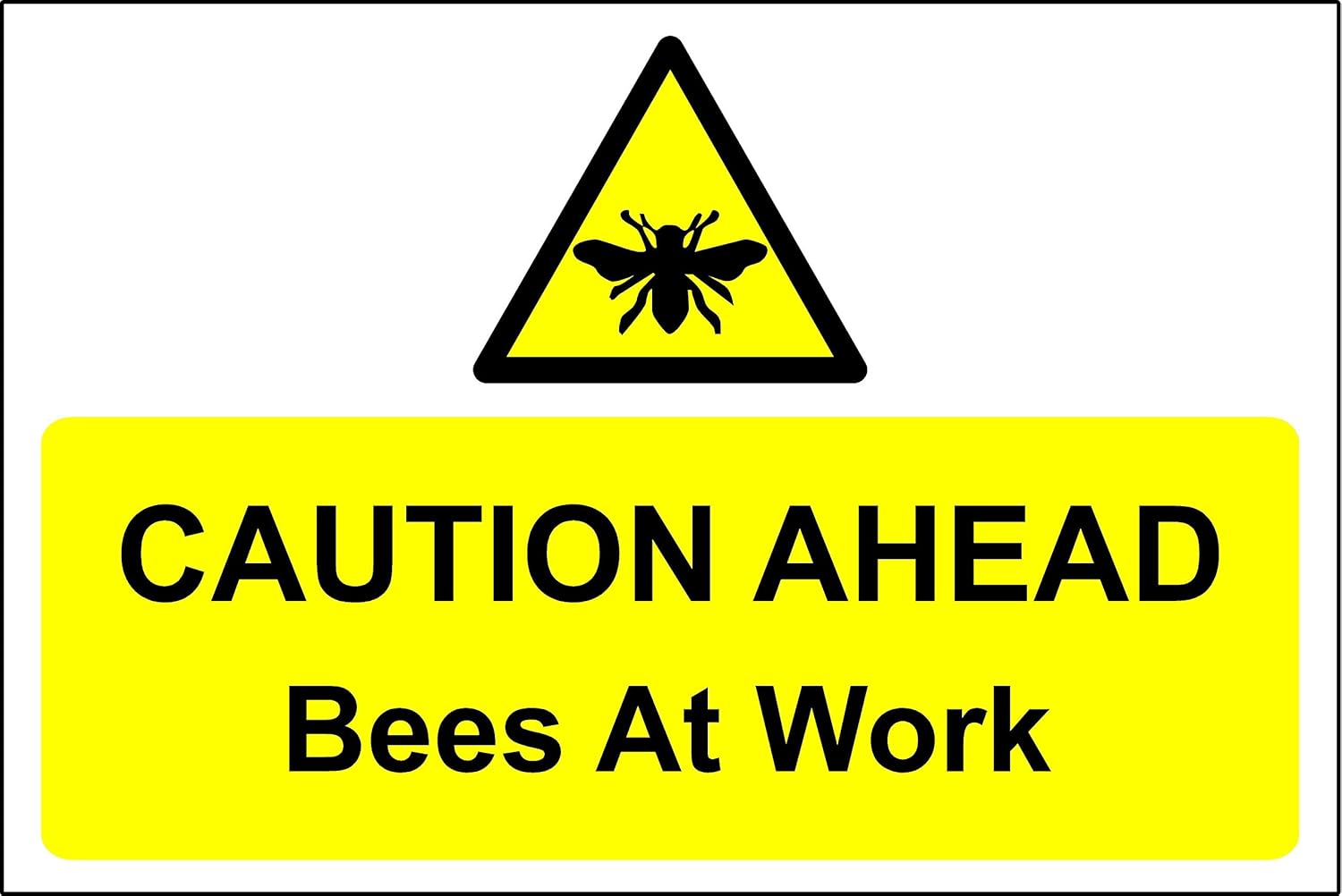 CAUTION AHEAD Bees At Work Sign - Self adhesive sticker 300mm x 200mm ...