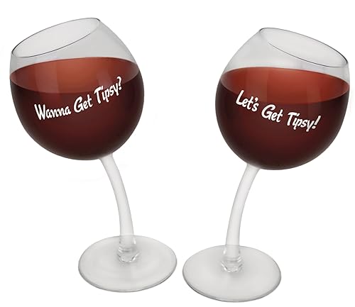 LIVIVO ® Set of 2 Tipsy Wine Glasses - Fun and Hilarious Wonky Shape ...
