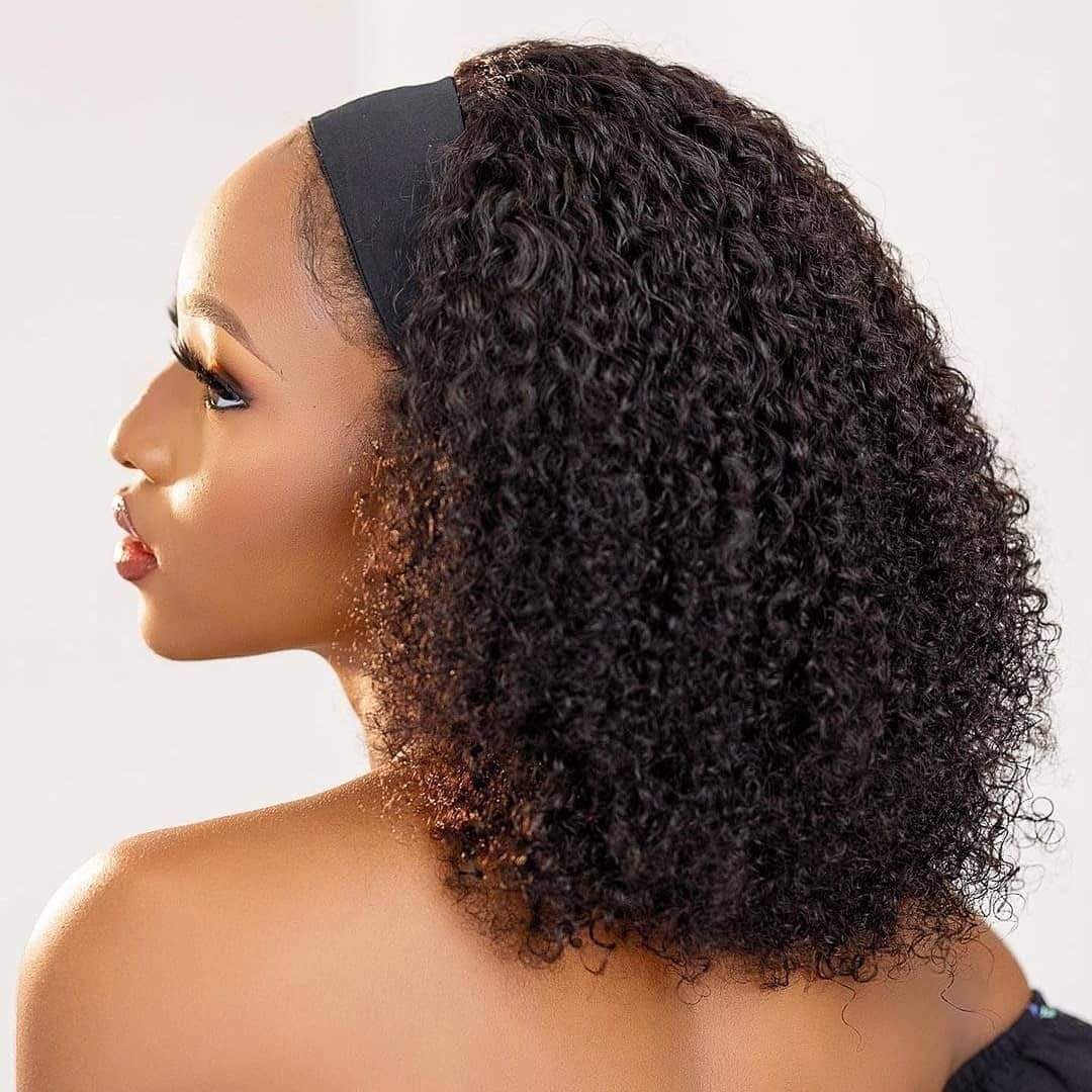 Gusif Headband Wigs for Black Women Natural Color Short Afro Kinky ...