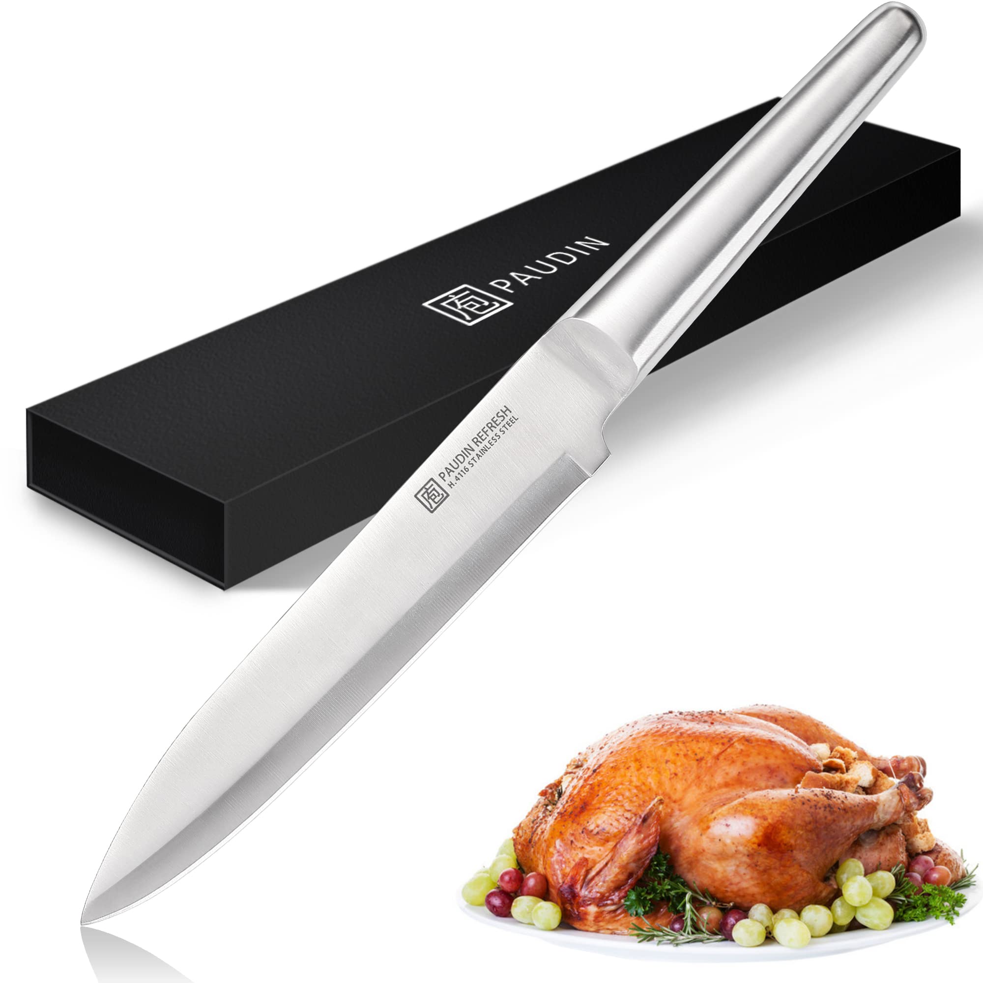 PAUDIN Carving Knife, 8 Inch High Carbon German Steel Slicing Knife ...