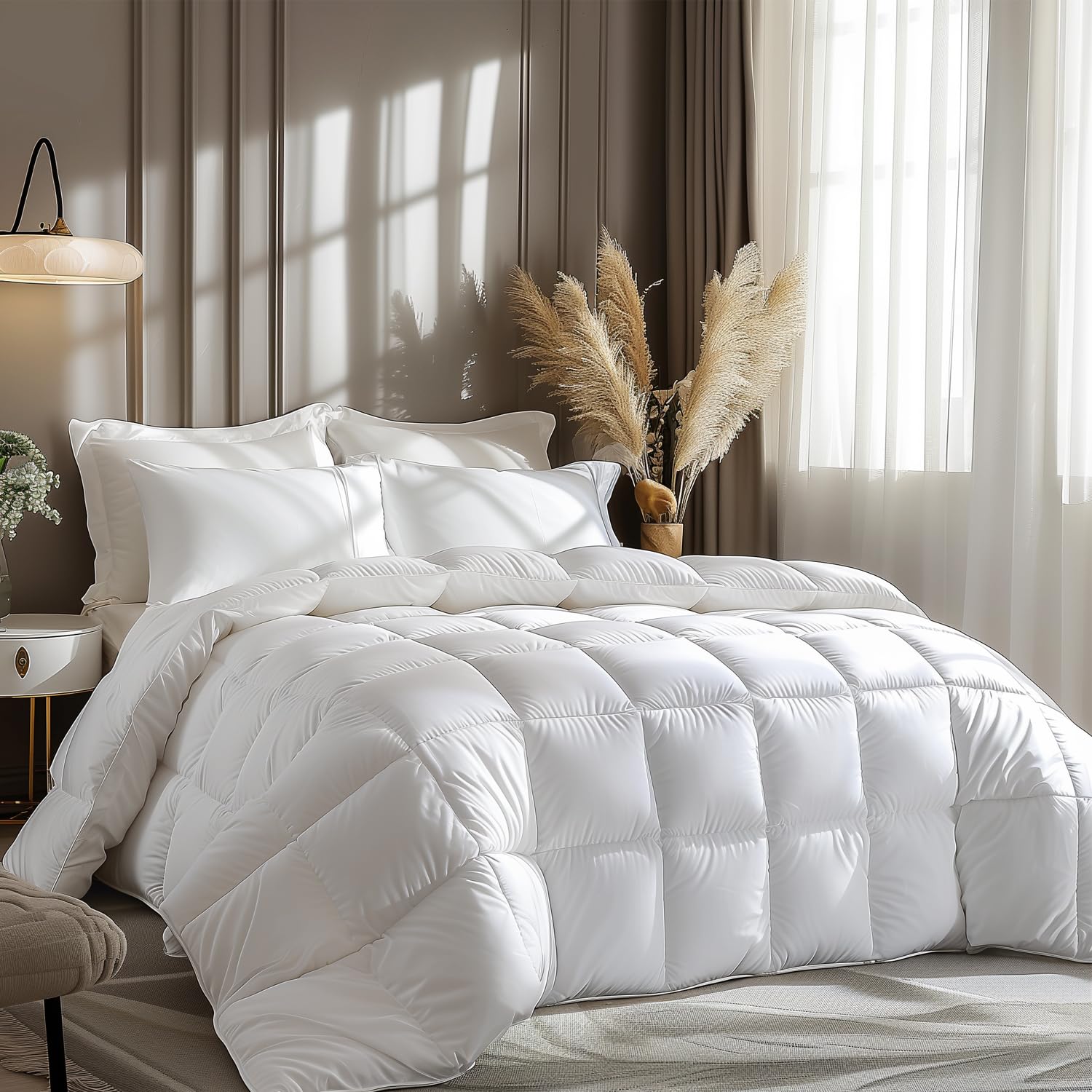 Luxurious Queen Size Goose Feather Down Fiber Comforter Duvet Insert,Fluffy Ultra-Soft 100% ...