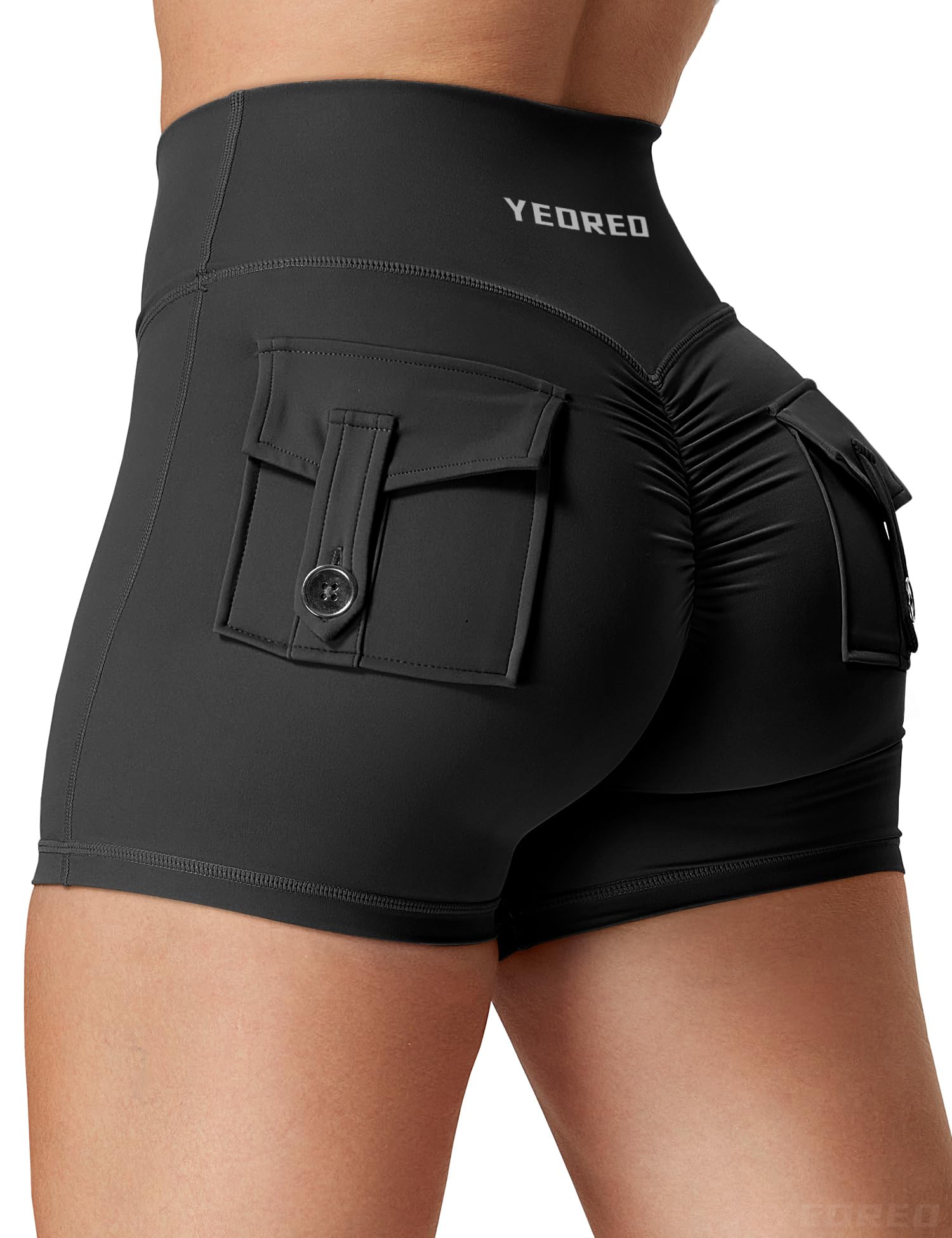 YEOREO Scrunch Workout Shorts with Pockets Charm Gym Biker Shorts for ...