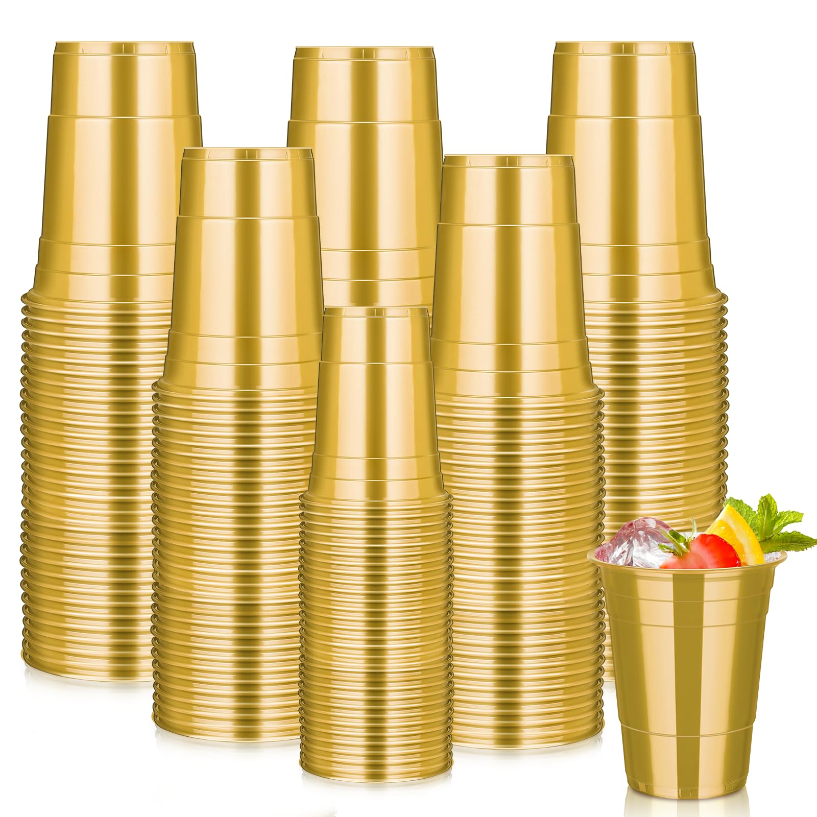 Dualshine 100 Pack Gold Plastic Cups 16 oz,Disposable Cups for Party ...